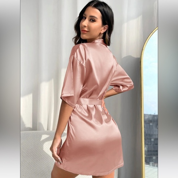 Intimates & Sleepwear | Dusty Pink Open Front Belted Satin Night Robe ...